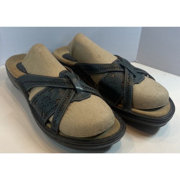 Clarks | Shoes | Clarks Artisan Womens M Blue Firefly Sandals Leather ...